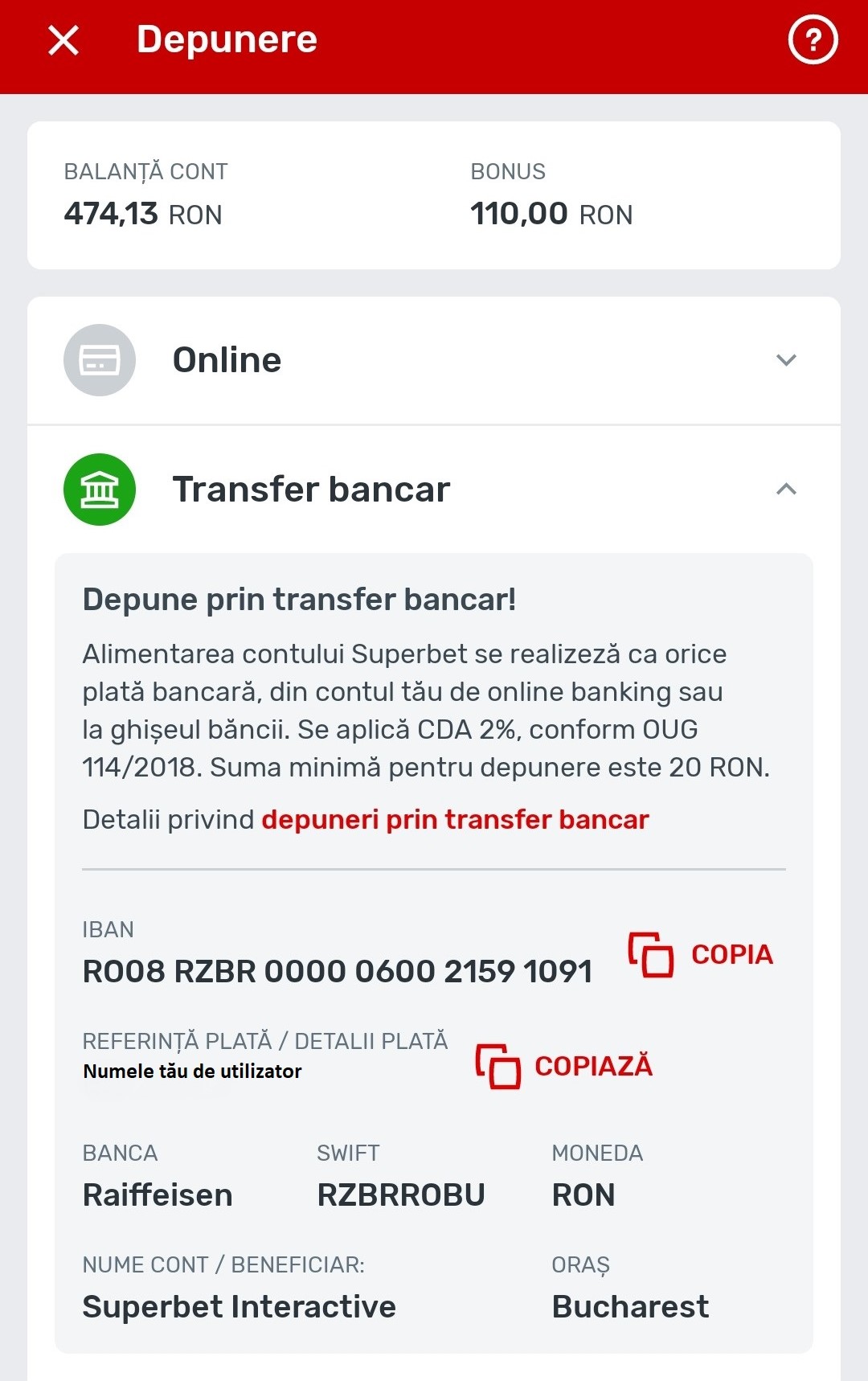 Depunere prin Transfer bancar – Superbet Suport – Întrebări frecvente ...