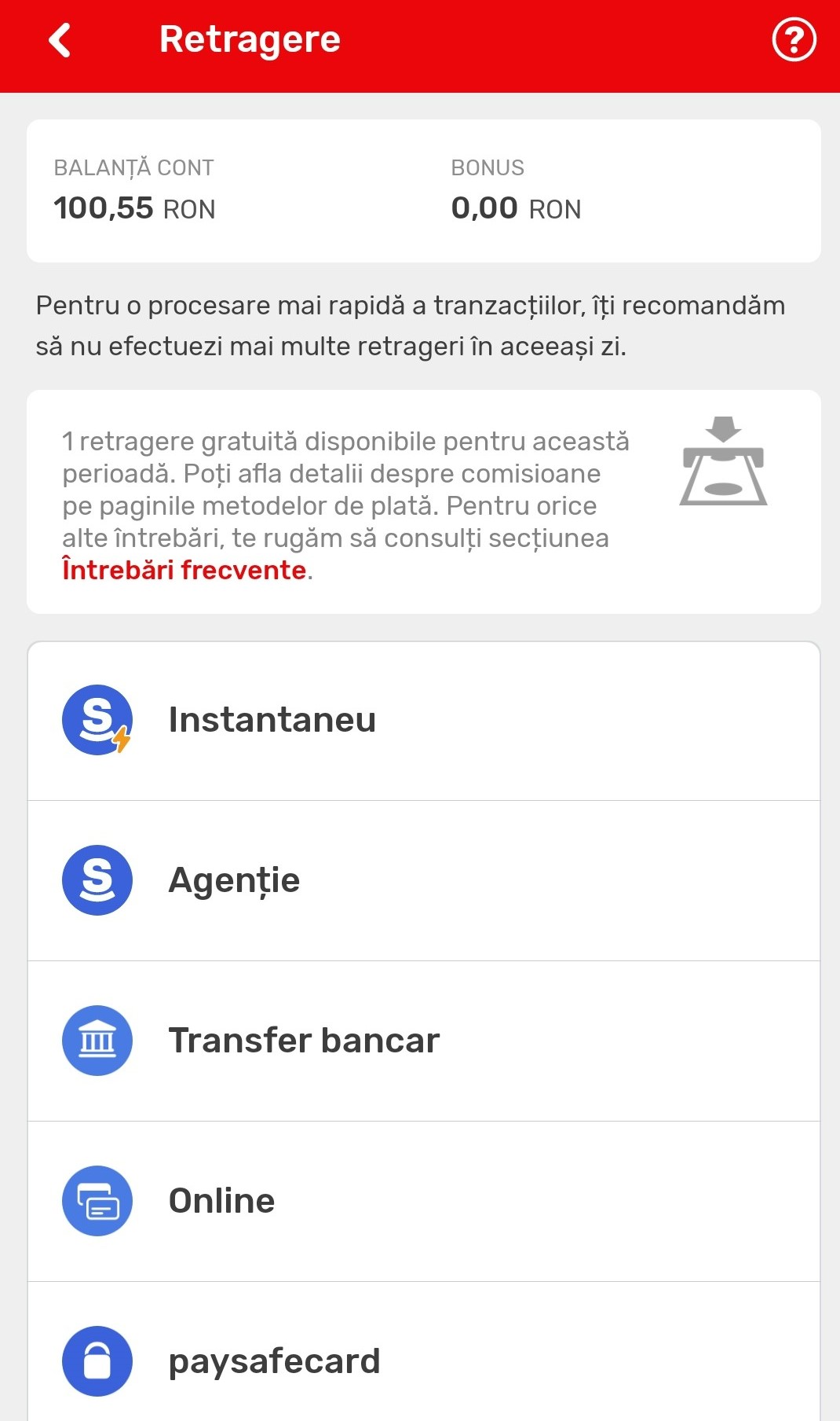 De ce nu pot retrage printr-o metodă de plată aleasă de mine ...